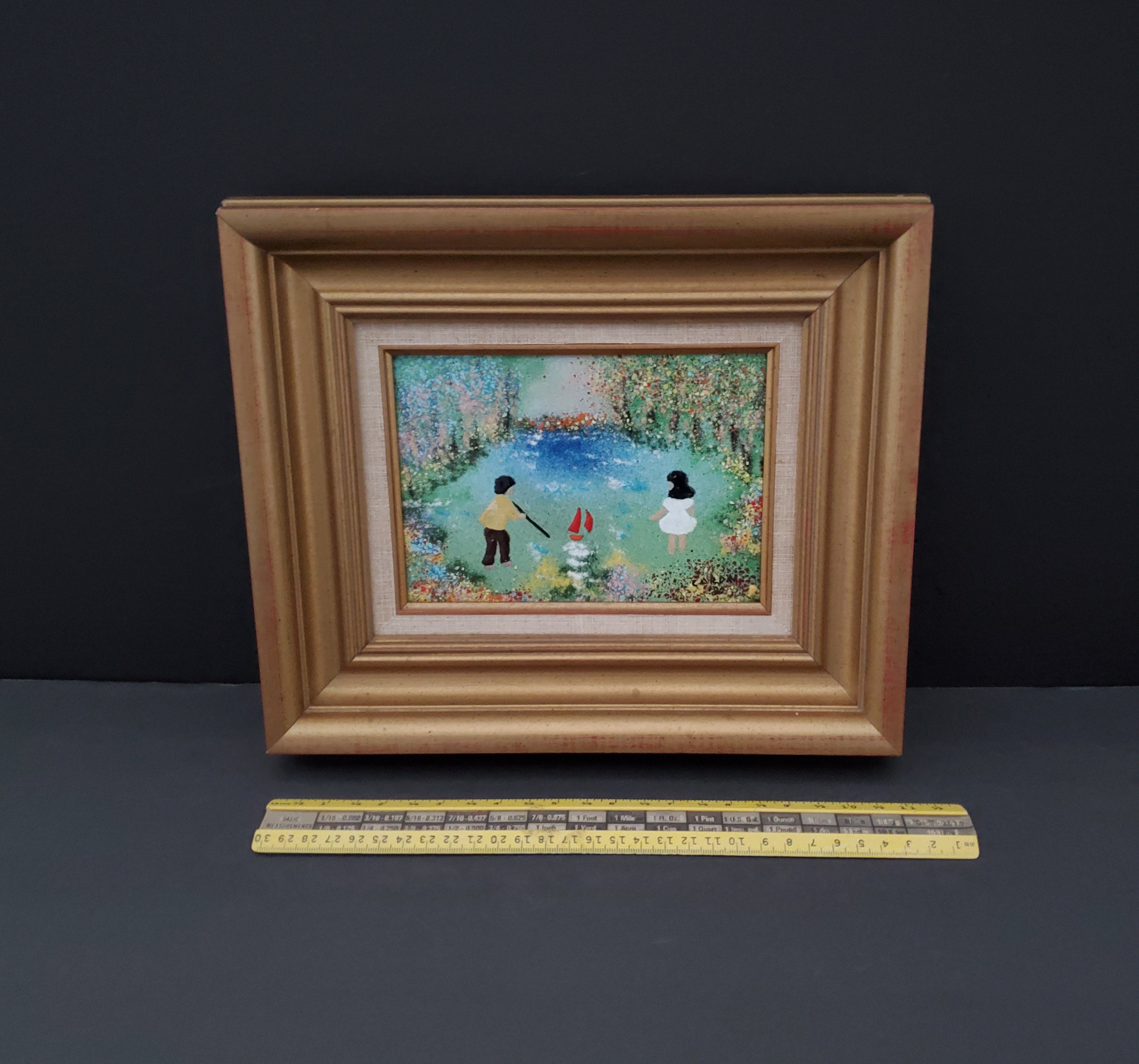 1980 Louis Cardin Enamel on Copper Painting, Children With Toy Boat - Etsy