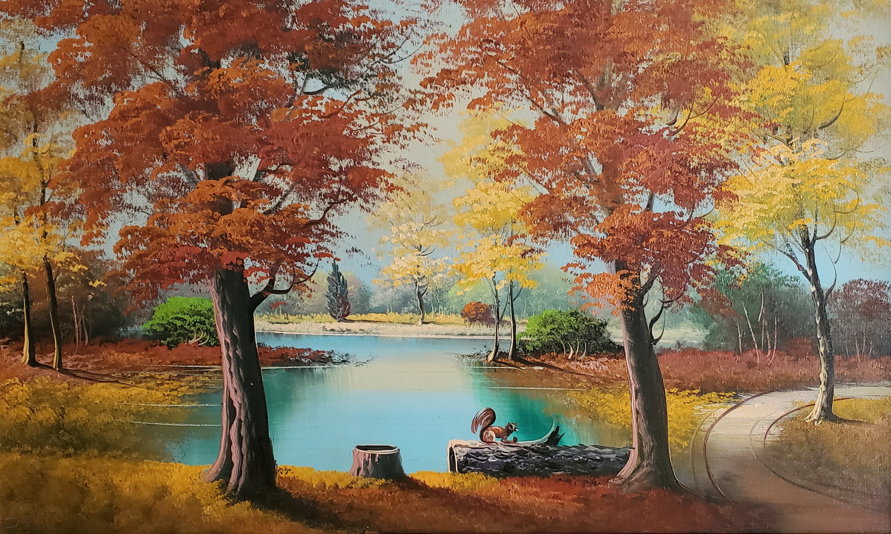1970 Arthur Bard Oil Painting, Autumn Landscape With Squirrel - Etsy