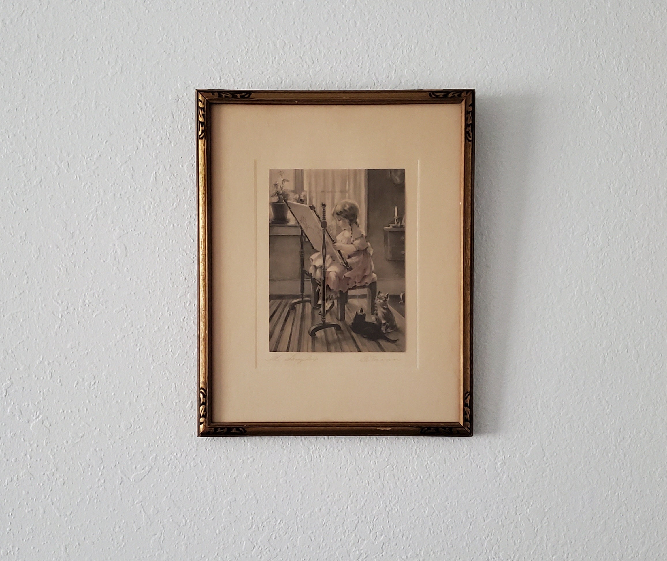 RARE Antique Gutmann & Gutmann Lithograph the Sampler by M.M. Grimball ...