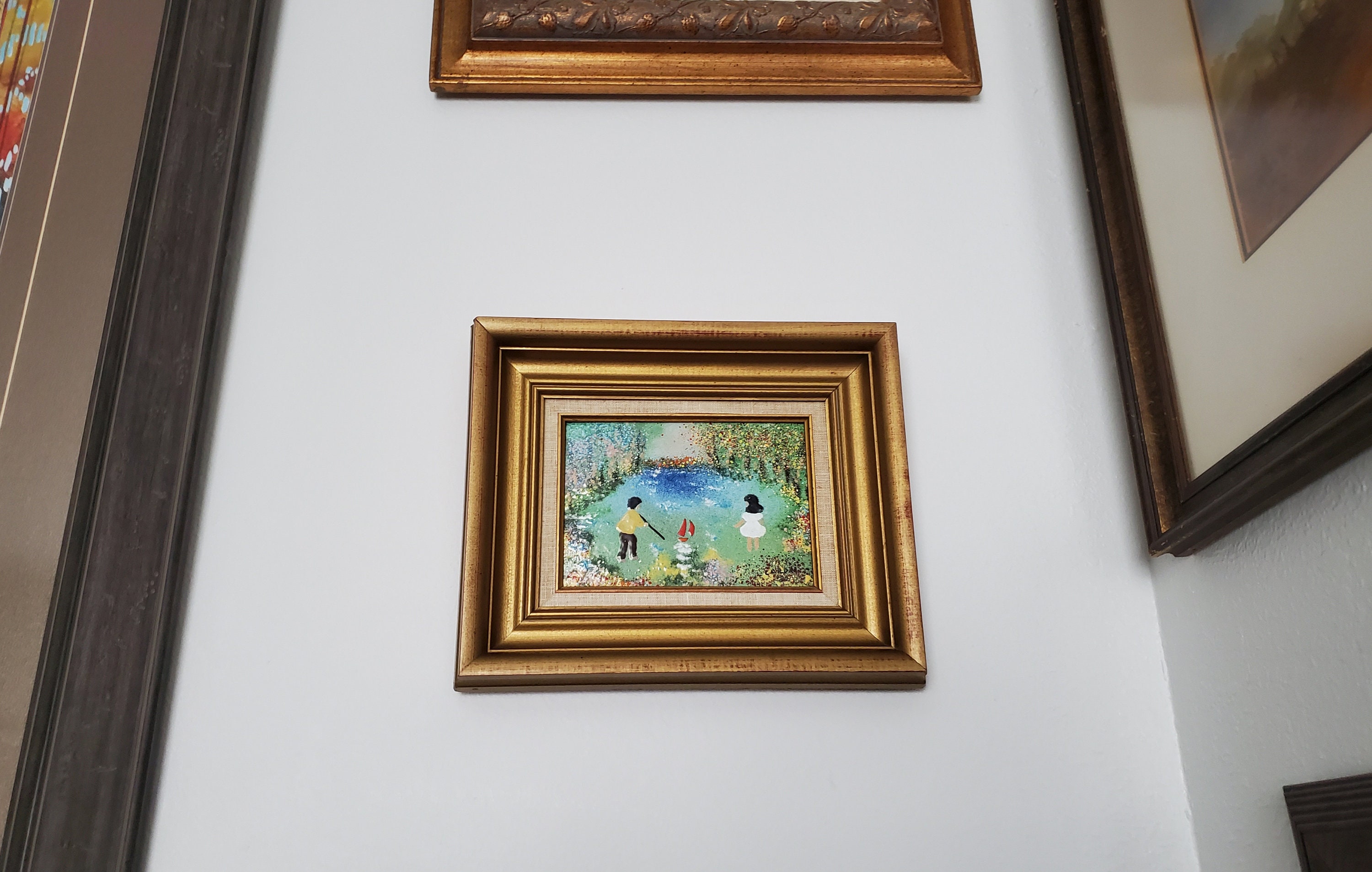 1980 Louis Cardin Enamel on Copper Painting, Children With Toy Boat - Etsy