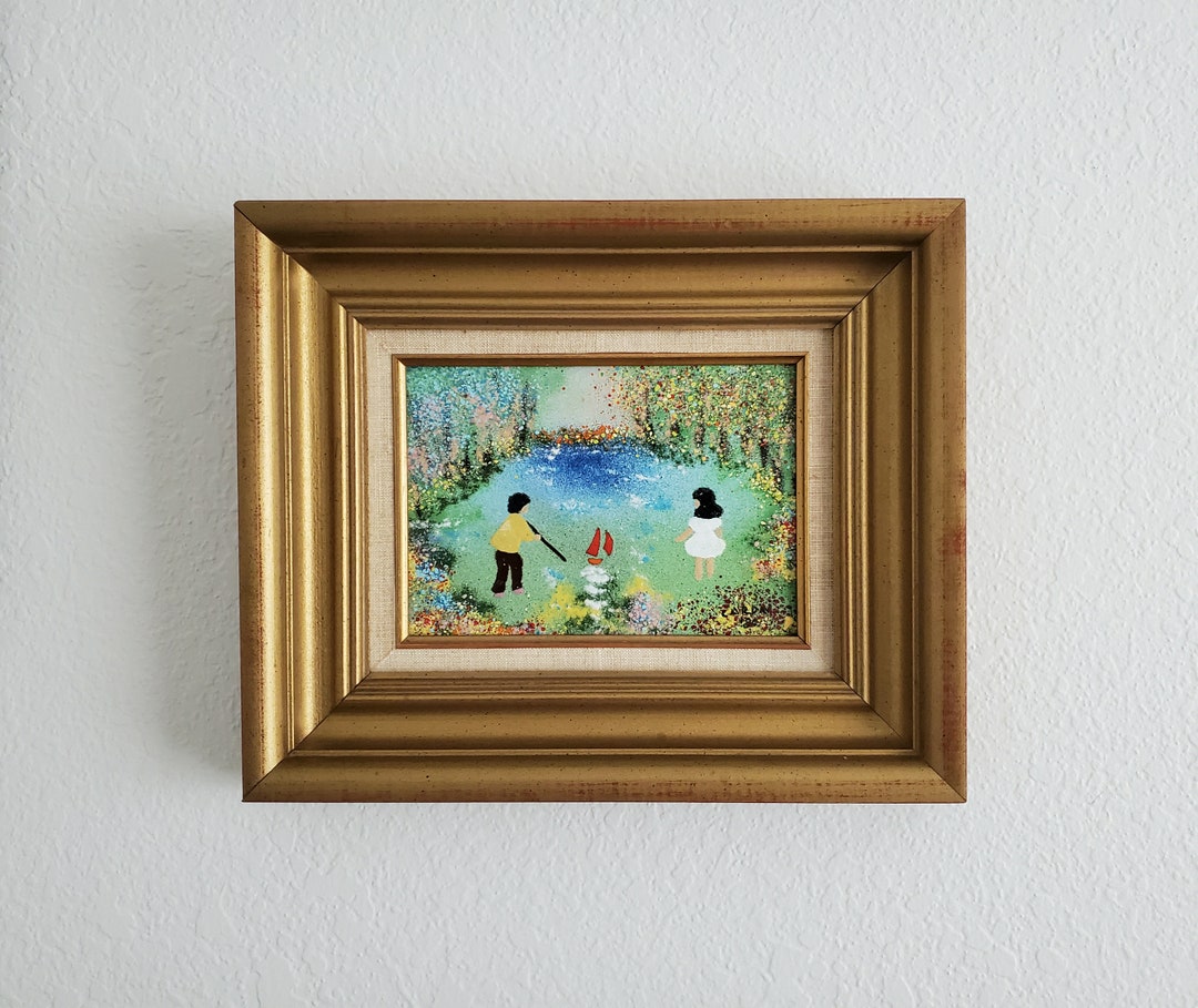 1980 Louis Cardin Enamel on Copper Painting, Children With Toy Boat - Etsy