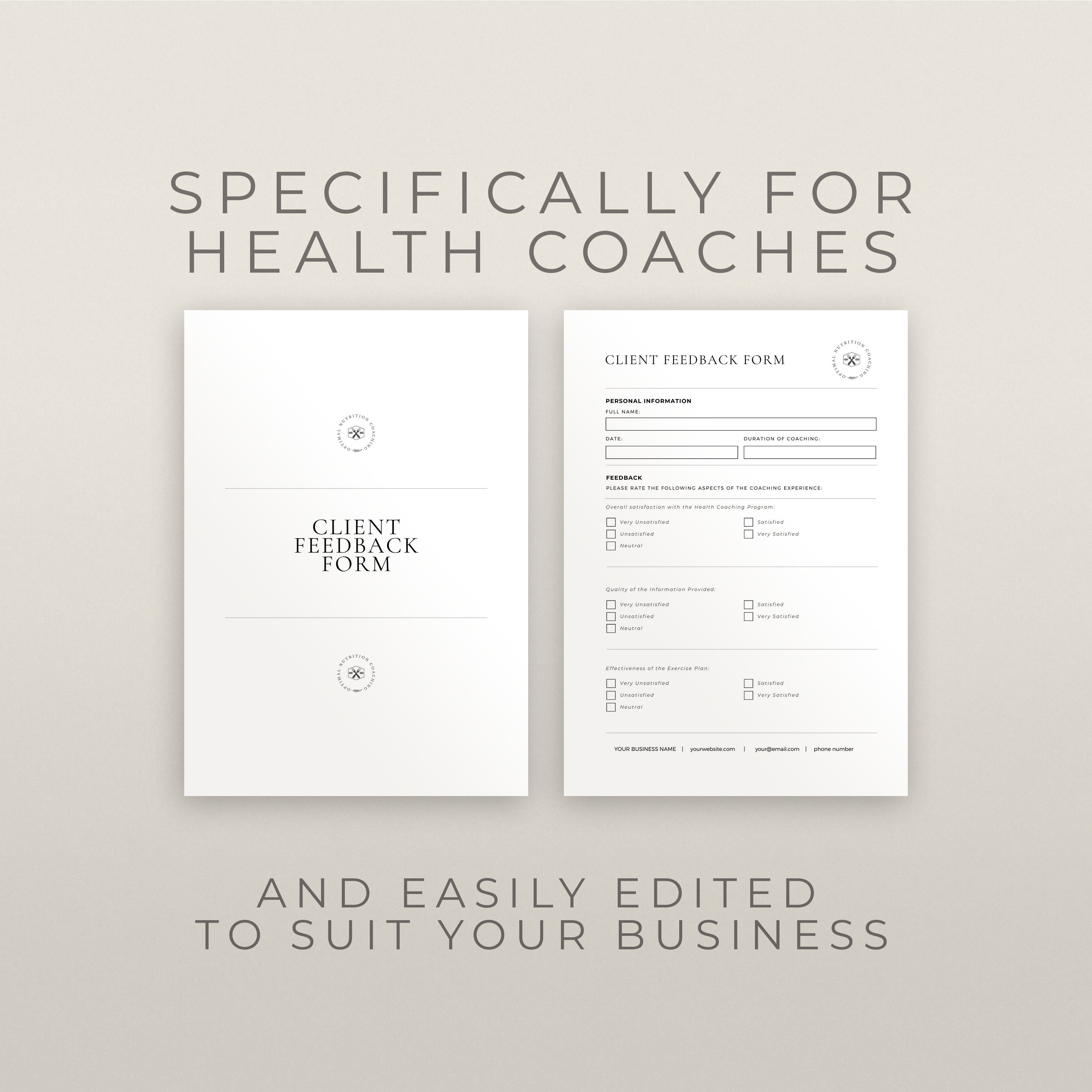 Health Coach Client Feedback Form, Coaching Template, Coaching Forms ...