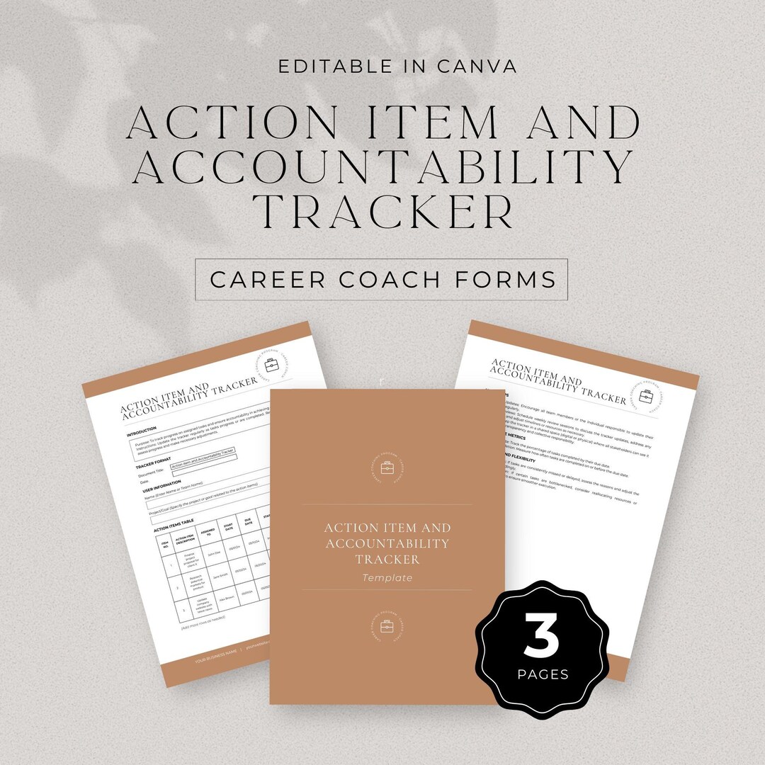 Career Coach Accountability Tracker Template Editable Canva Goal Action ...
