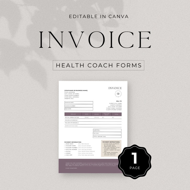 Health Coach Invoice Template, Receipt Template, Invoice Download ...