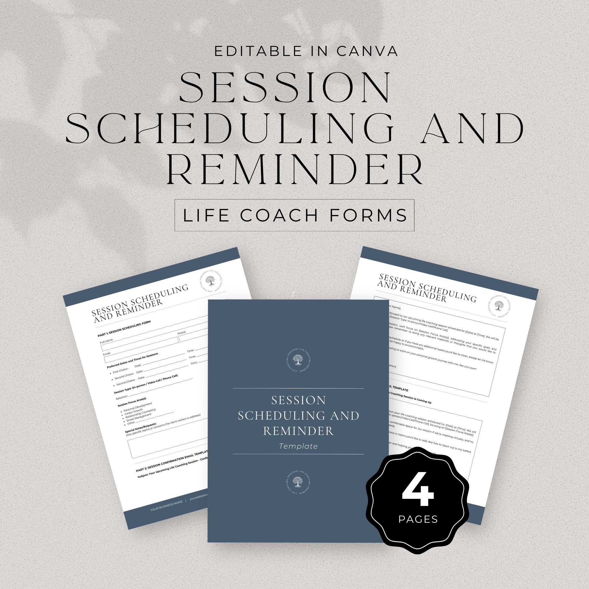 Session Scheduling and Reminder Template for Life Coach, Agenda ...