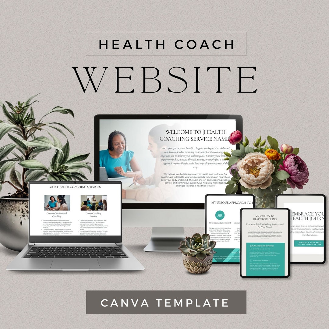 One Page Website, Health Coach Canva, Canva Website Template, Website ...