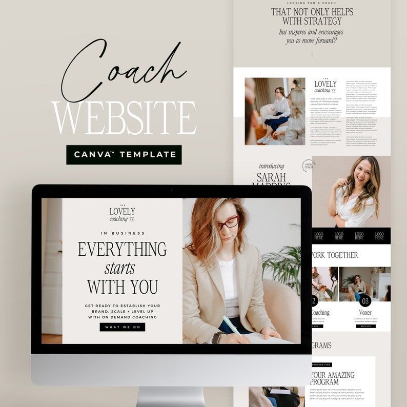 Modern Neutral Coaching Website Template Editable Canva Program Sales ...