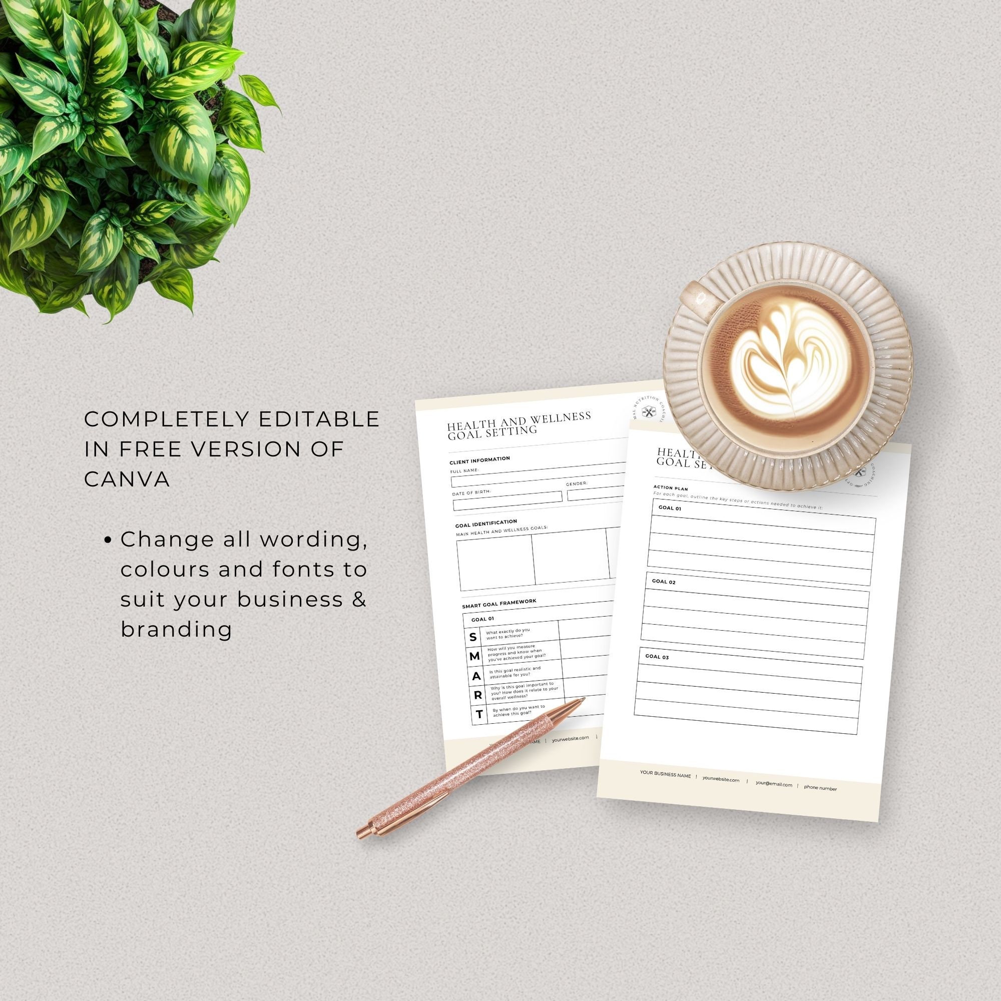 Health Coach Goal Setting Templates for Clients, Health and Wellness ...