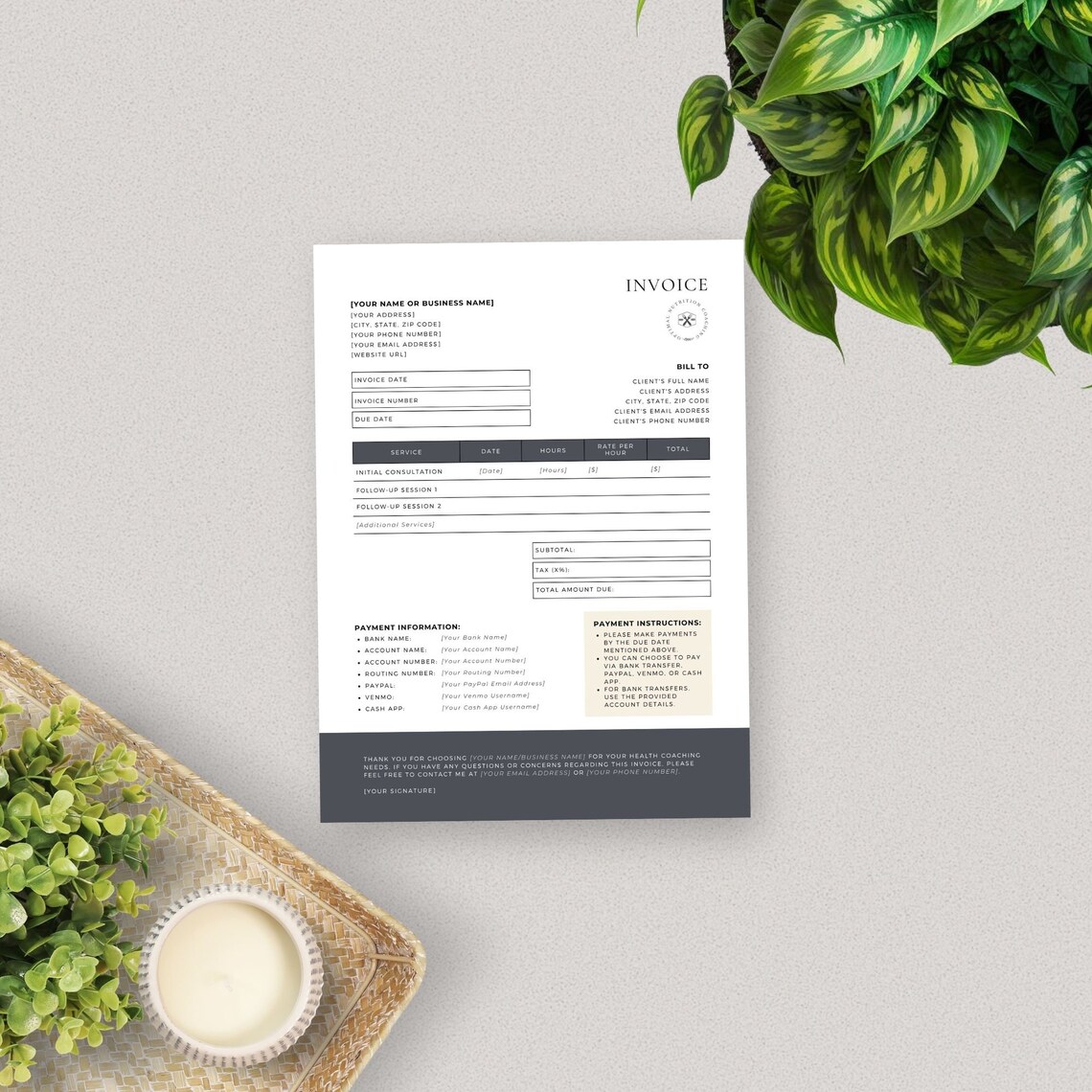 Health Coach Invoice, Printable Invoice, Receipt Template, Invoice ...