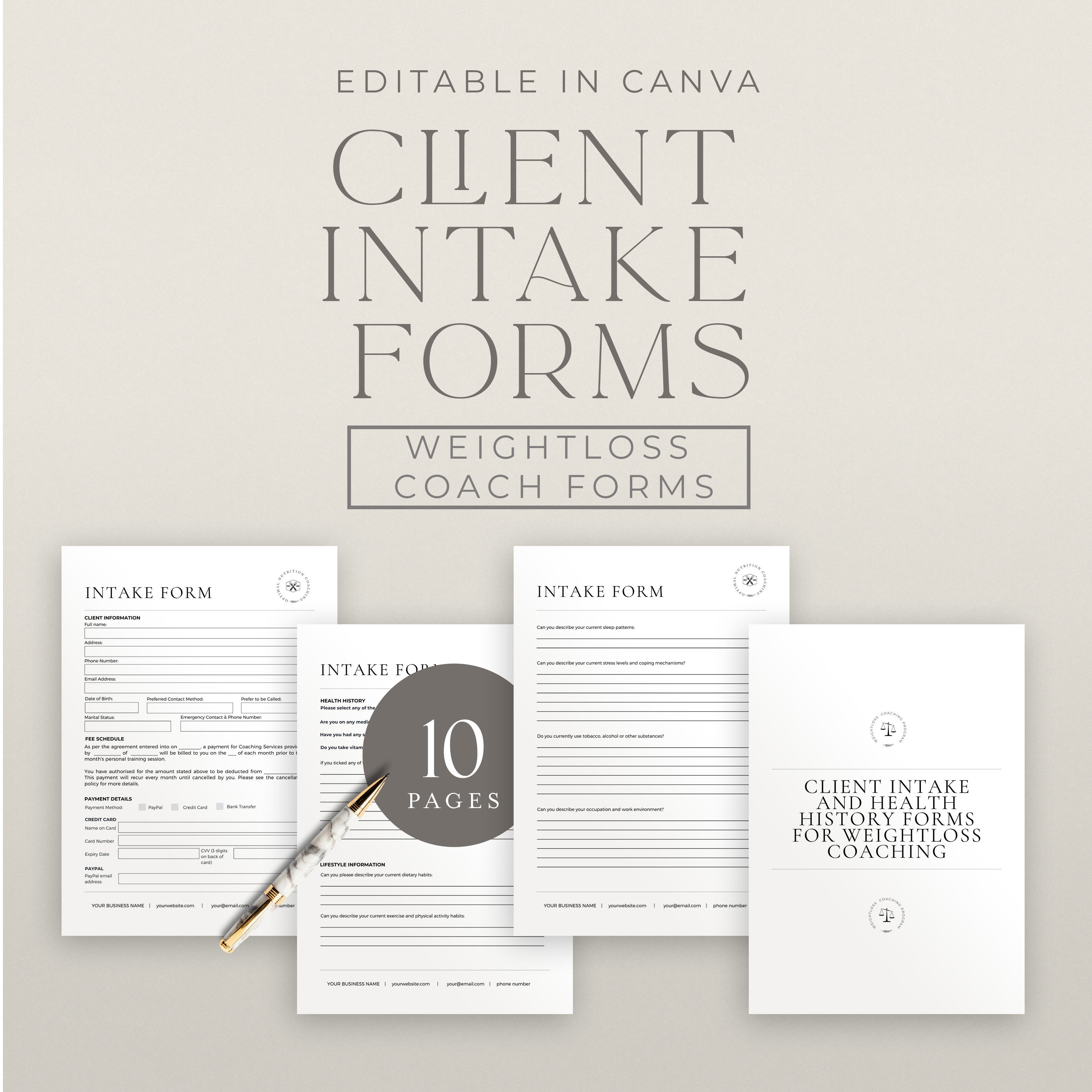 Weightloss Coach Intake Form, Fitness Coaching Forms, Personal Training ...
