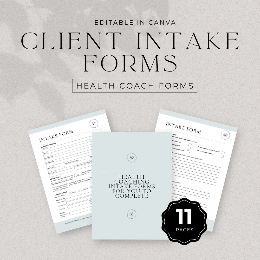 Health Coach Client Intake Forms, Coaching Intake Form, Onboarding ...