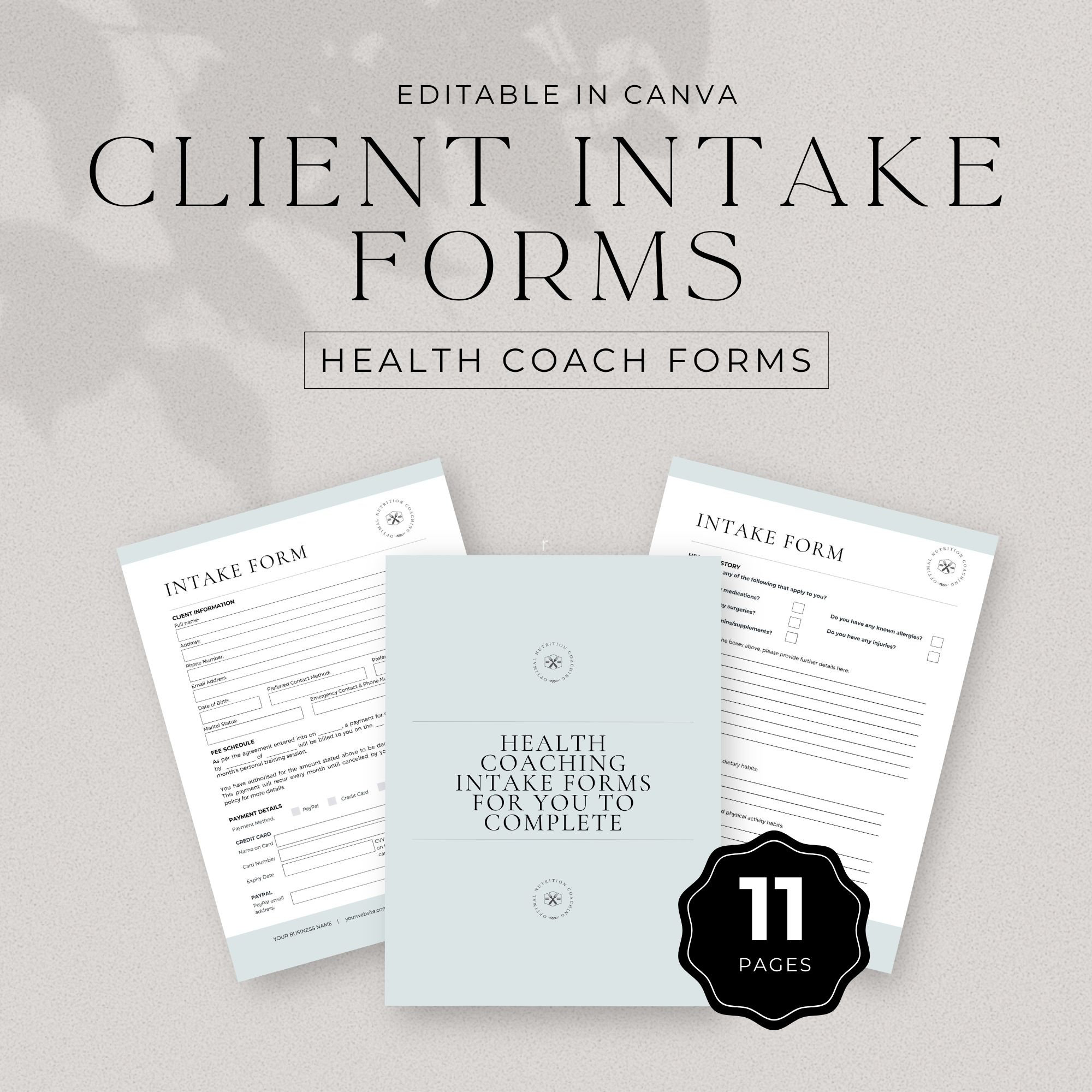 Health Coach Client Intake Forms, Coaching Intake Form, Onboarding ...
