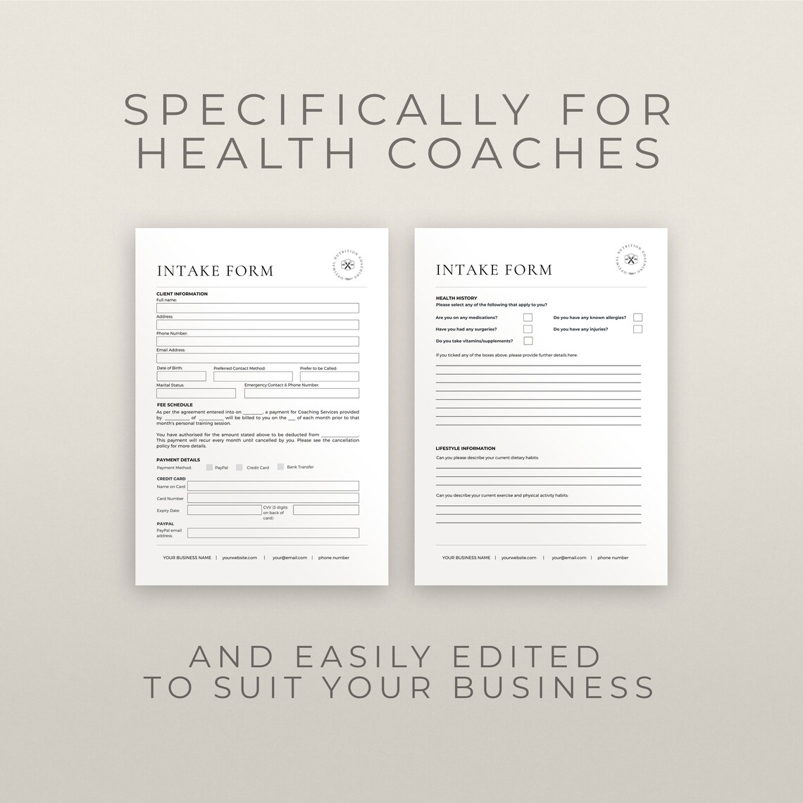 Health Coach Intake Form, Health Coaching Forms, Nutrition Coach ...