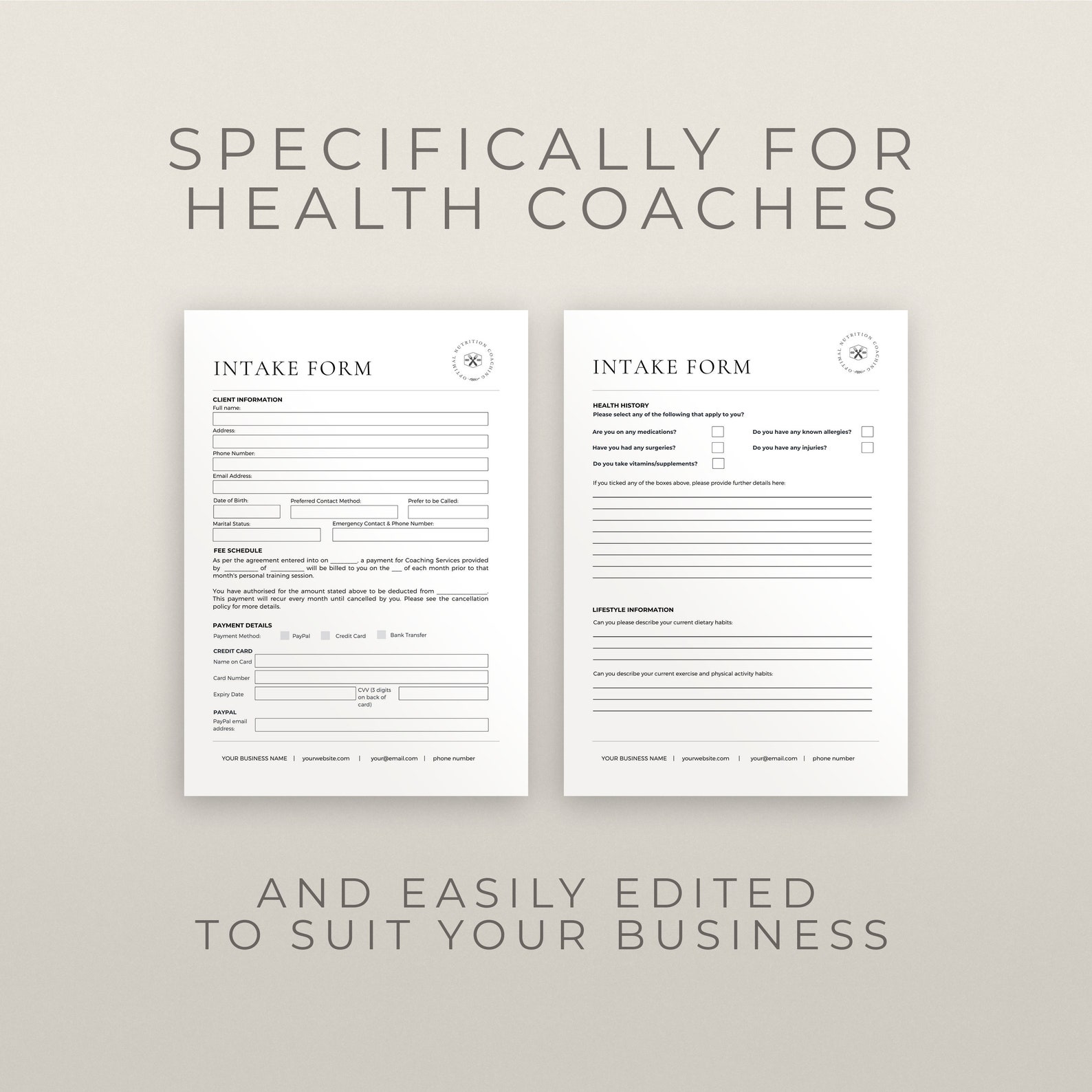 Health Coach Intake Form, Health Coaching Forms, Nutrition Coach ...