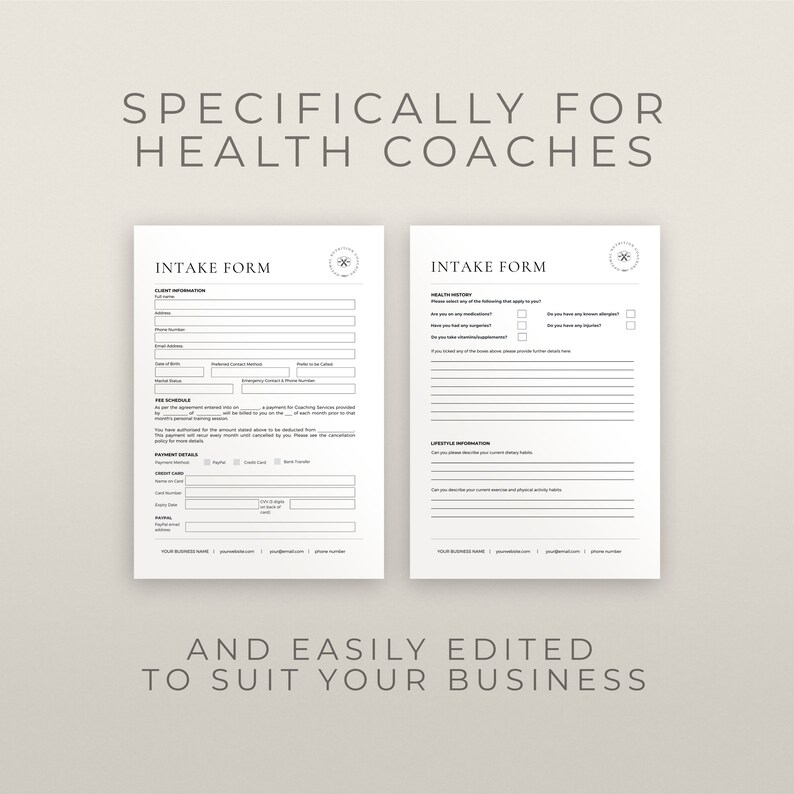 Health Coach Intake Form, Health Coaching Forms, Nutrition Coach ...