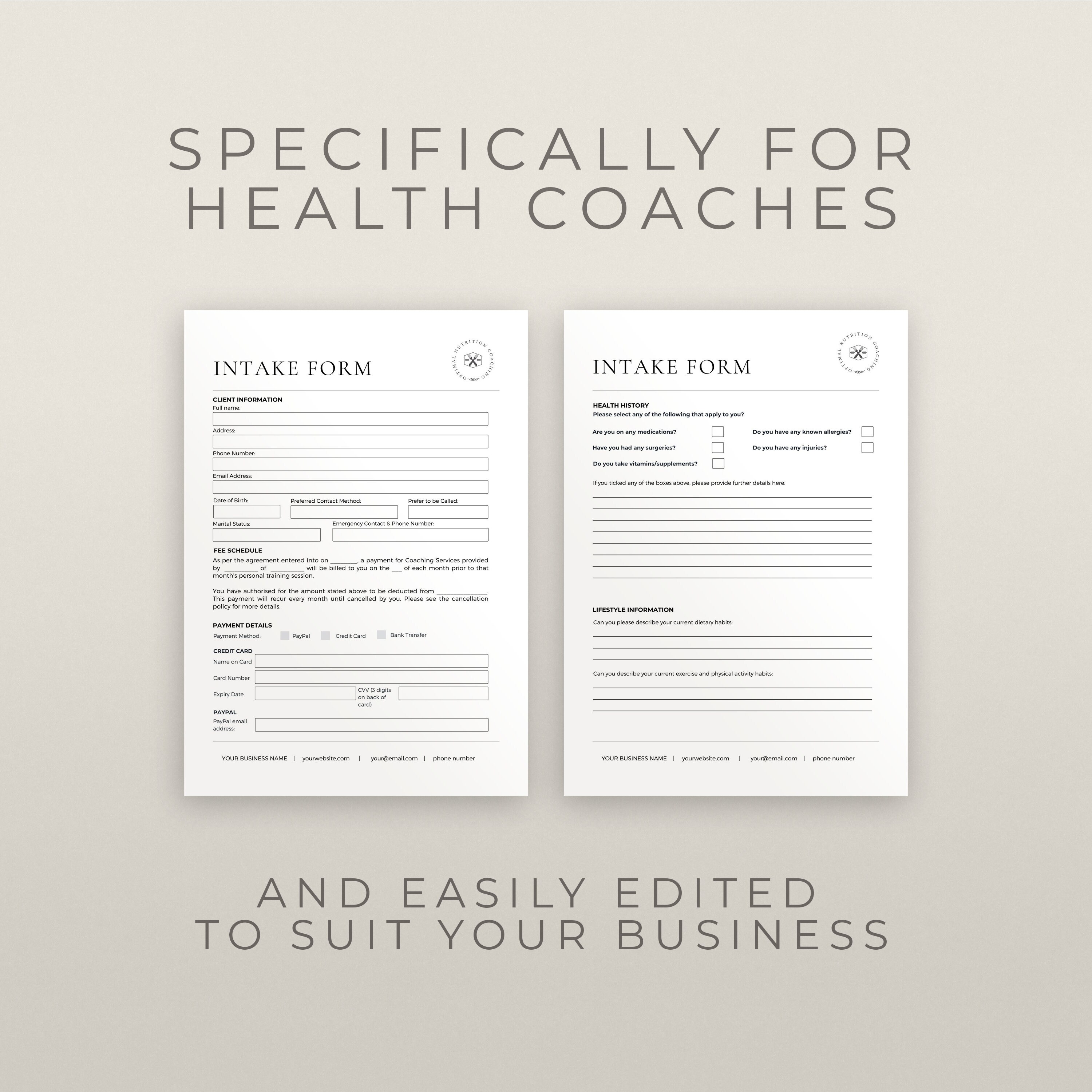 Health Coach Intake Form, Health Coaching Forms, Nutrition Coach ...