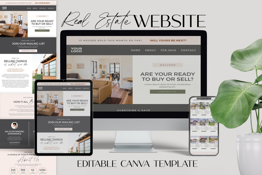 Real Estate Agent Website Template Canva, Real Estate Website, Canva ...