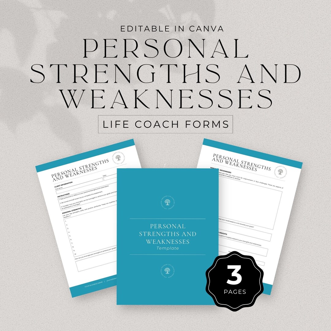 Personal Strengths and Weaknesses Life Coaching, Digital Templates ...