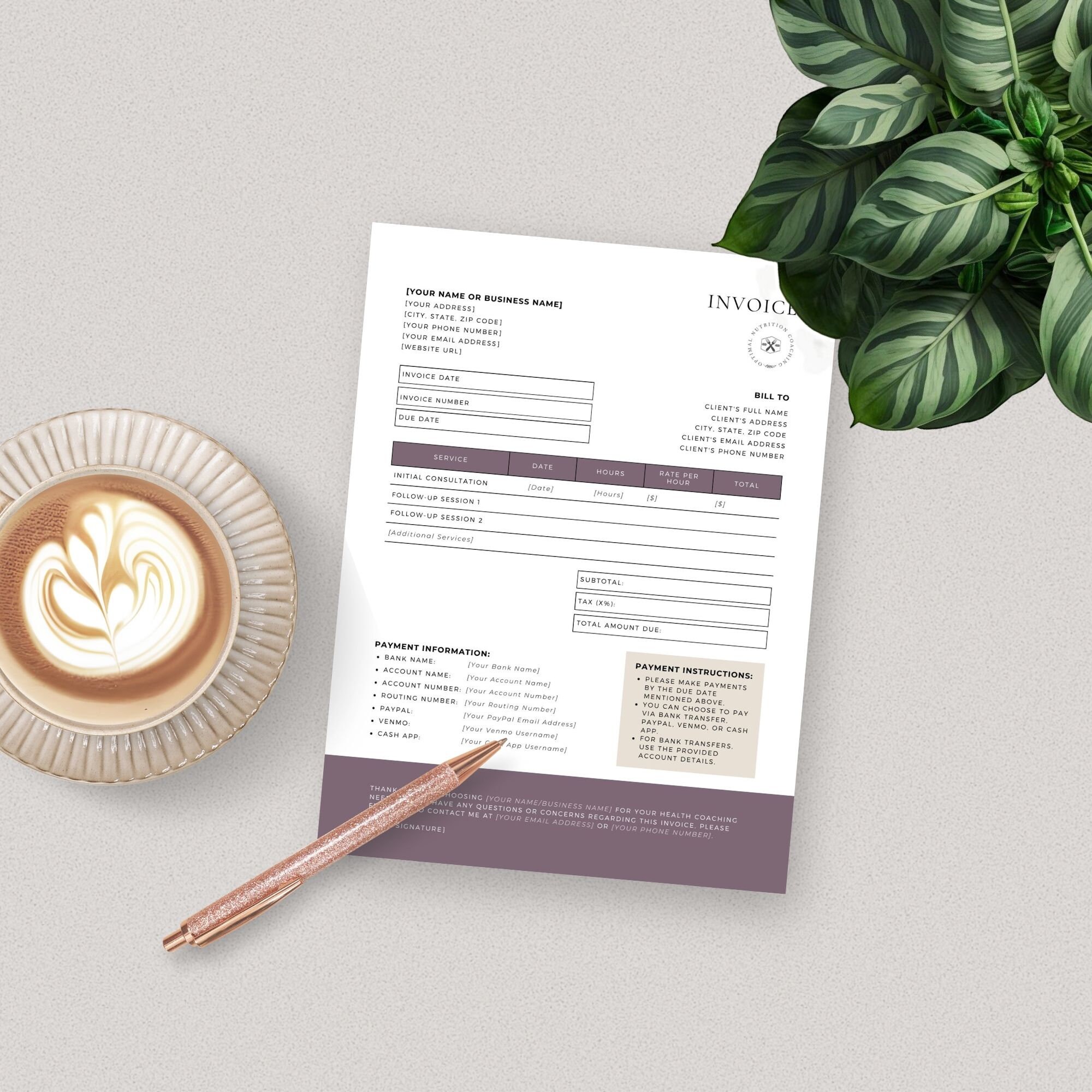 Health Coach Invoice Template, Receipt Template, Invoice Download ...