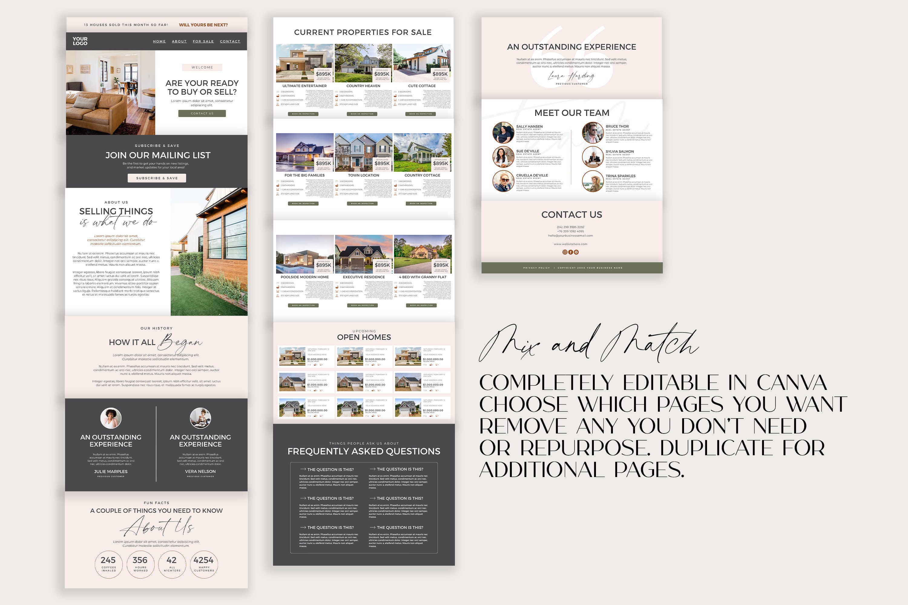 Real Estate Agent Website Template Canva, Real Estate Website, Canva ...