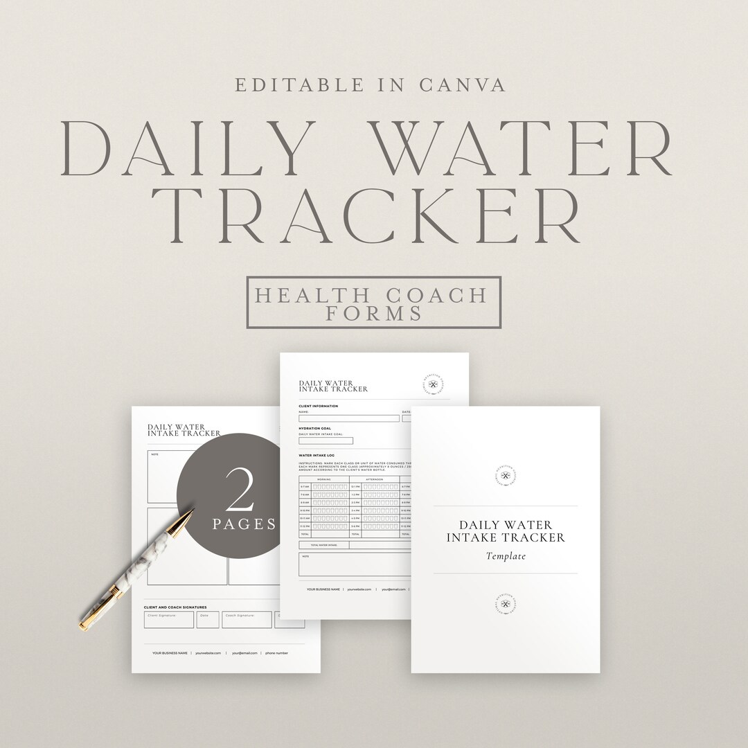 Daily Water Tracker Template for Health Coaches, Health Coach Water ...