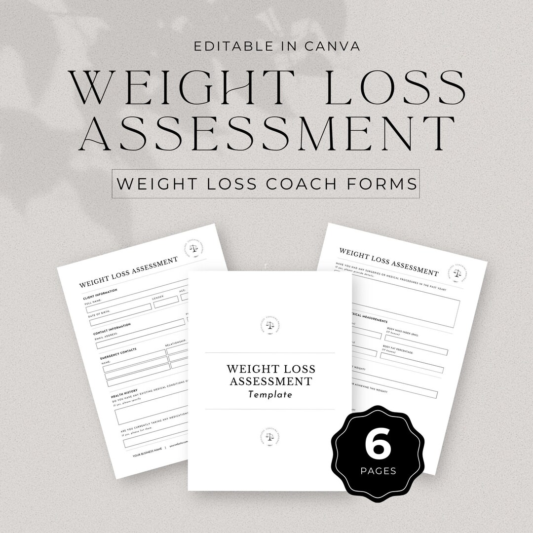 Weight Loss Assessment Form for Weight Loss Coaching, Digital Forms for ...