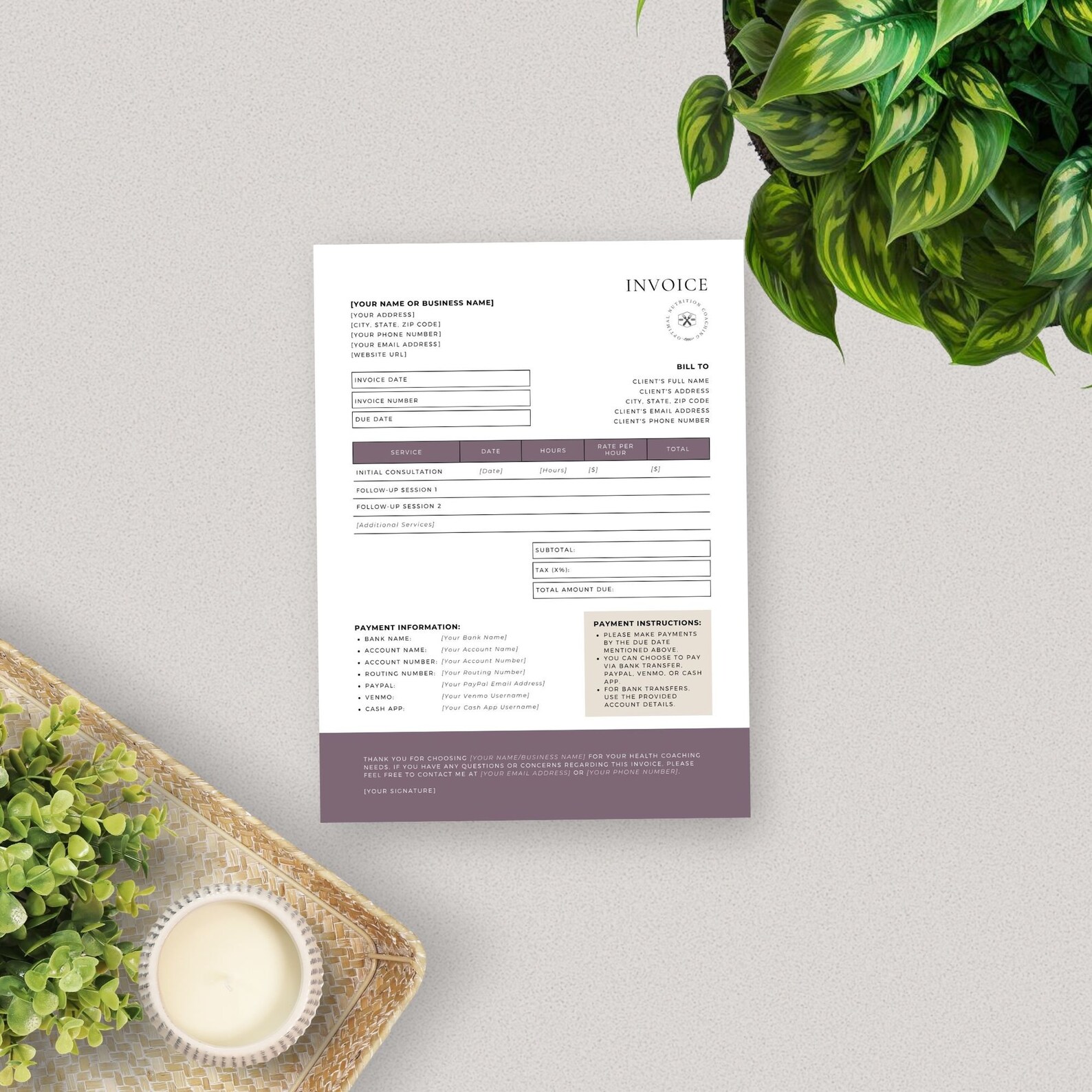 Health Coach Invoice Template, Receipt Template, Invoice Download ...