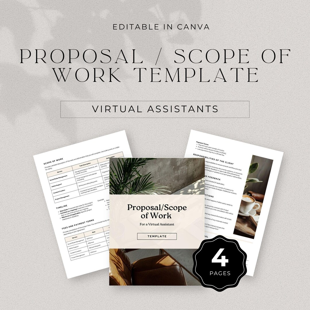 Virtual Assistant Proposal Template Scope of Work Editable Canva ...