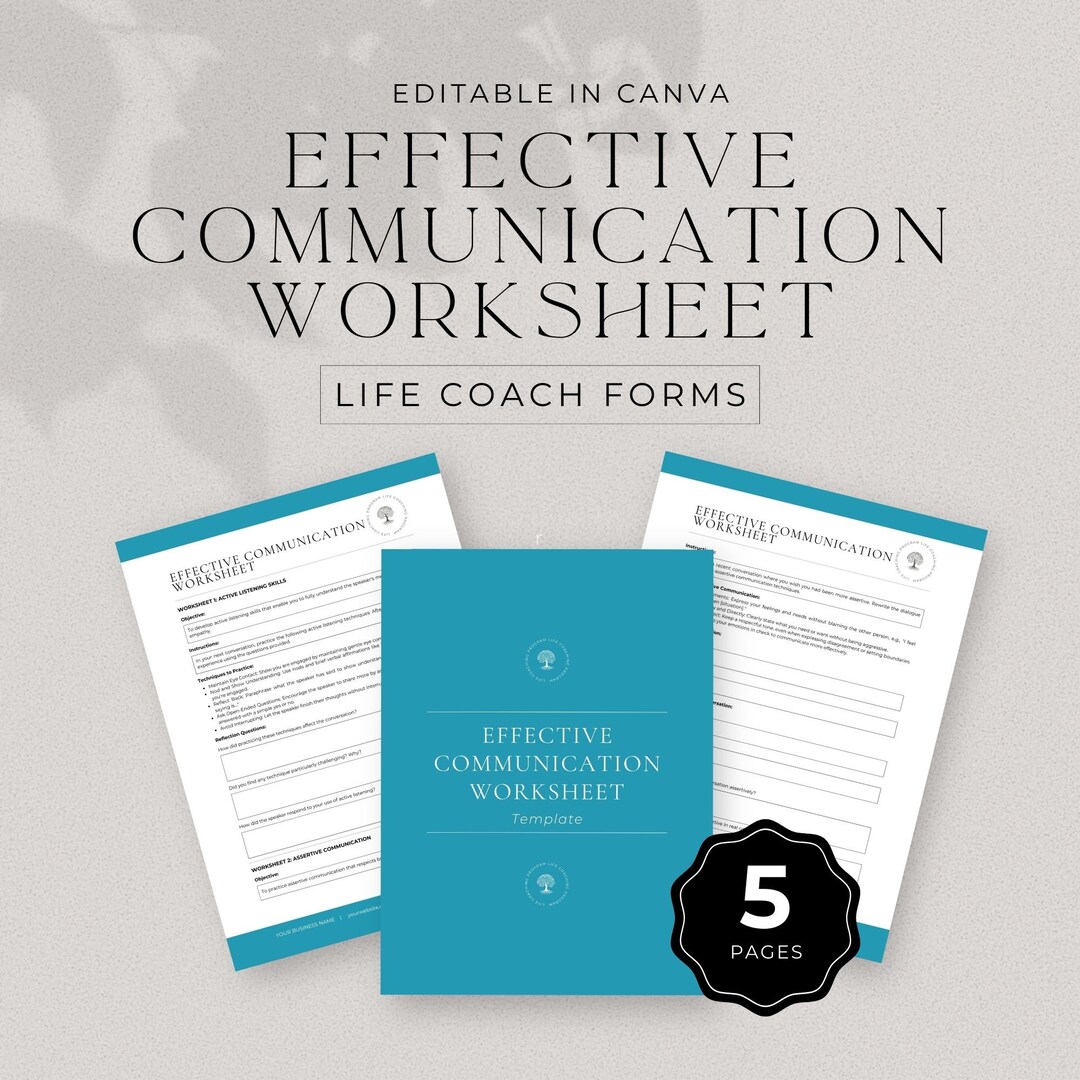 Effective Communication Worksheet Template for Life Coaches, Proper ...