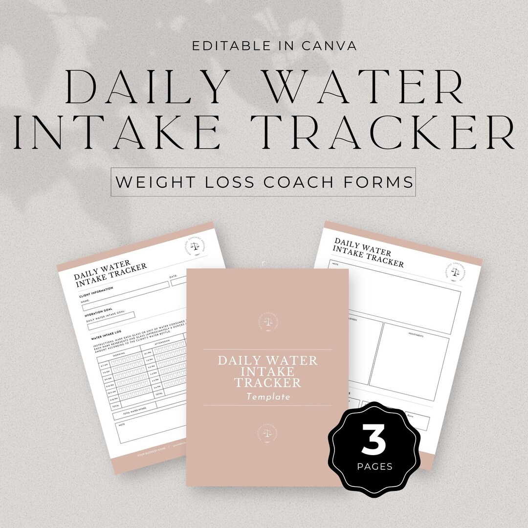 Daily Water Intake Tracker Weight Loss Coach, Tracker Printable, Coach ...