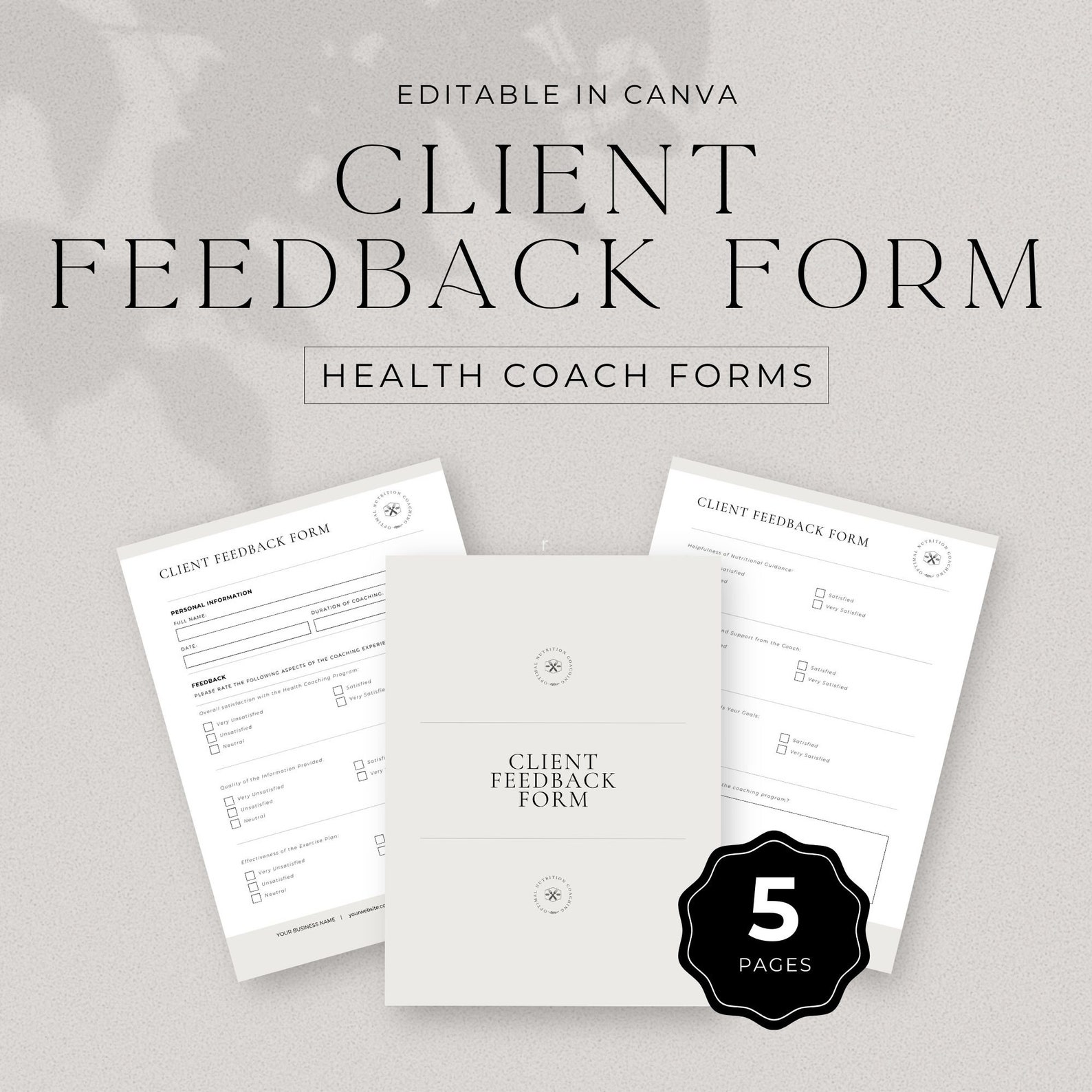Health Coach Client Feedback Form, Client Review Form, Customer ...