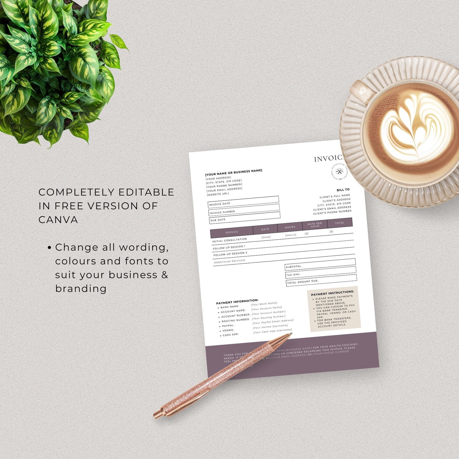 Health Coach Invoice Template, Receipt Template, Invoice Download ...