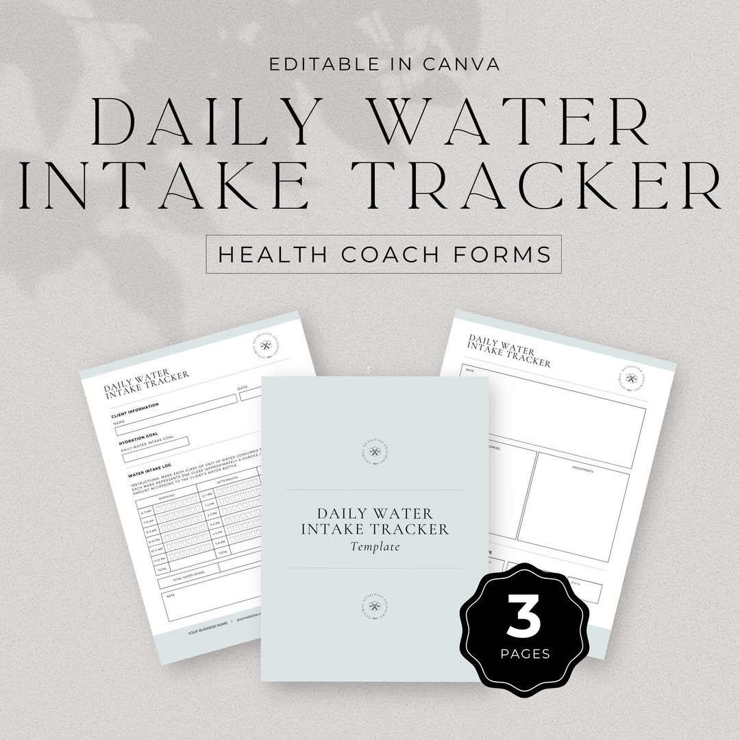 Daily Water Intake Tracker Health Coach, Water Intake Form, Coaching ...