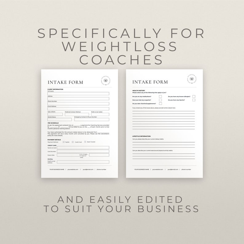 Weightloss Coach Intake Form, Fitness Coaching Forms, Personal Training ...