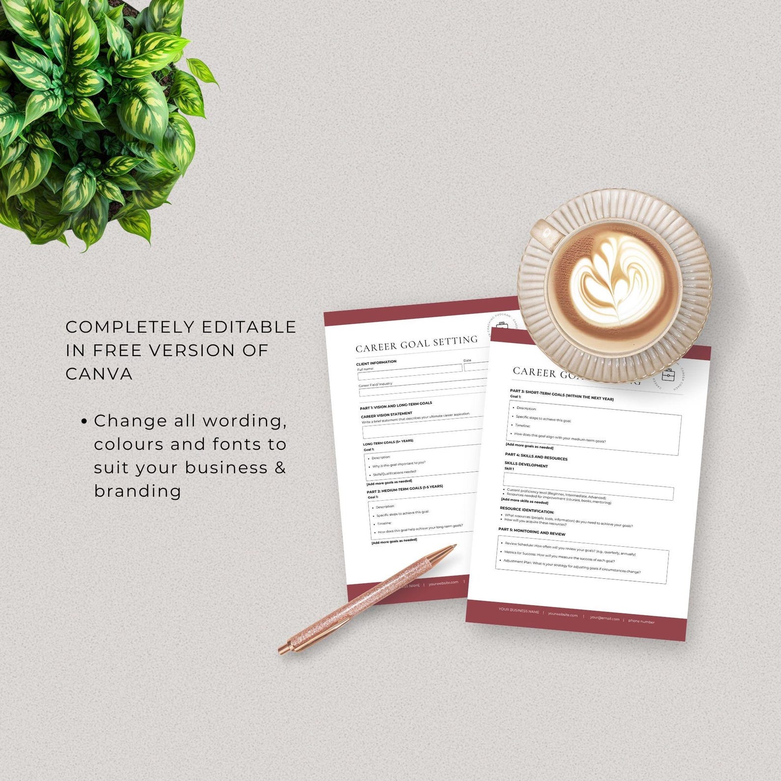 Career Goal Setting Template for Career Coaches, Personal Development ...
