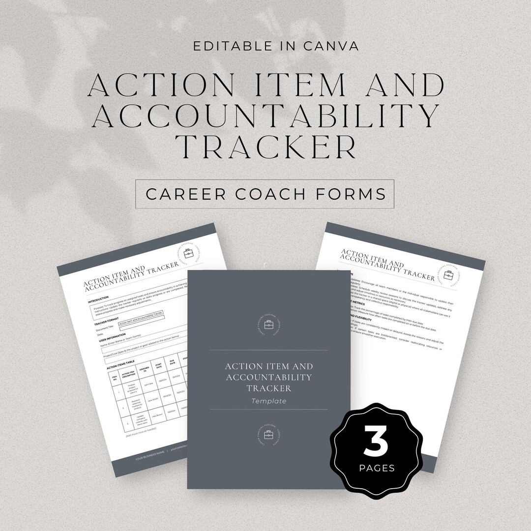 Career Coach Accountability Tracker Template Editable Canva Goal Action ...