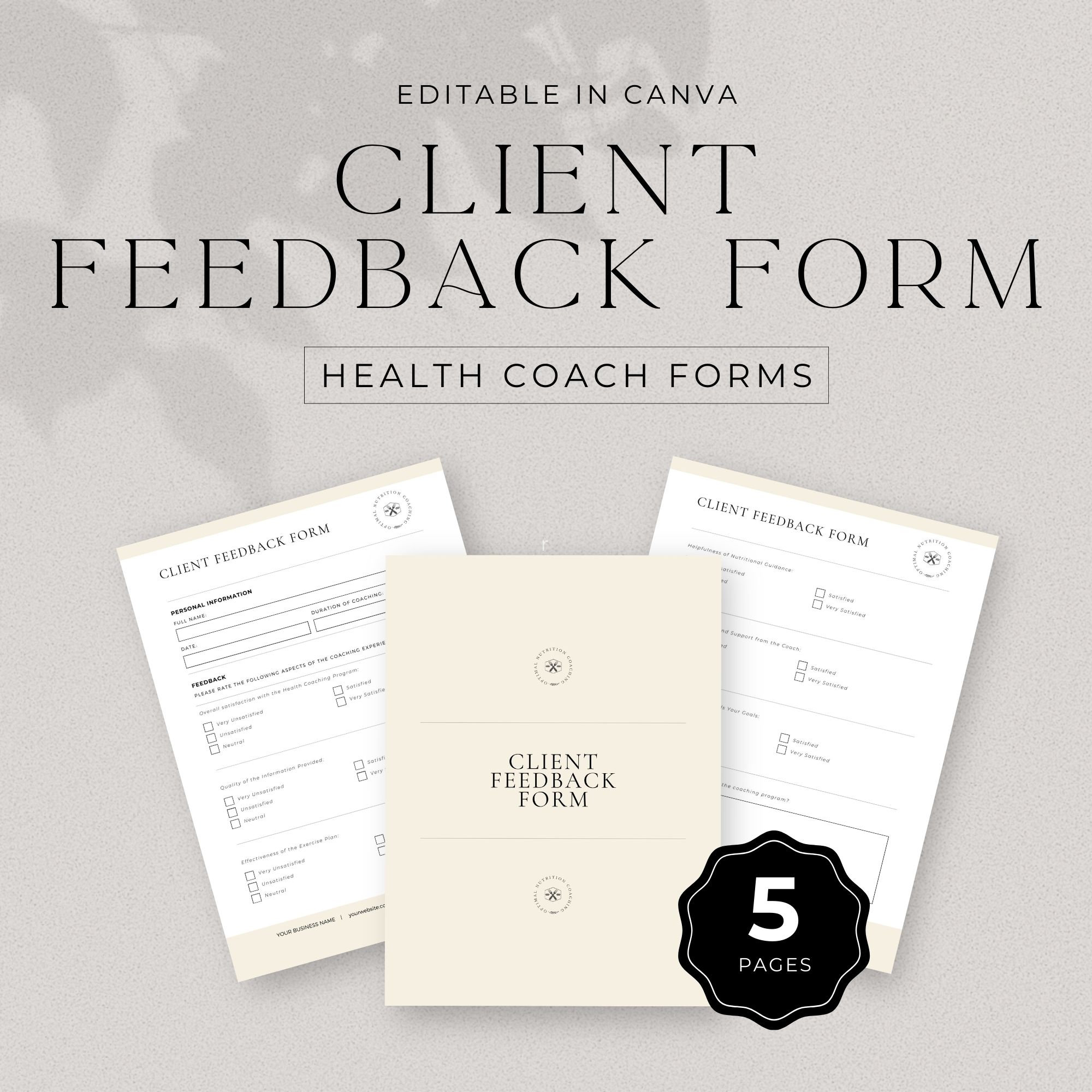 Client Feedback Form Health Coach, Client Questionnaire, Health ...