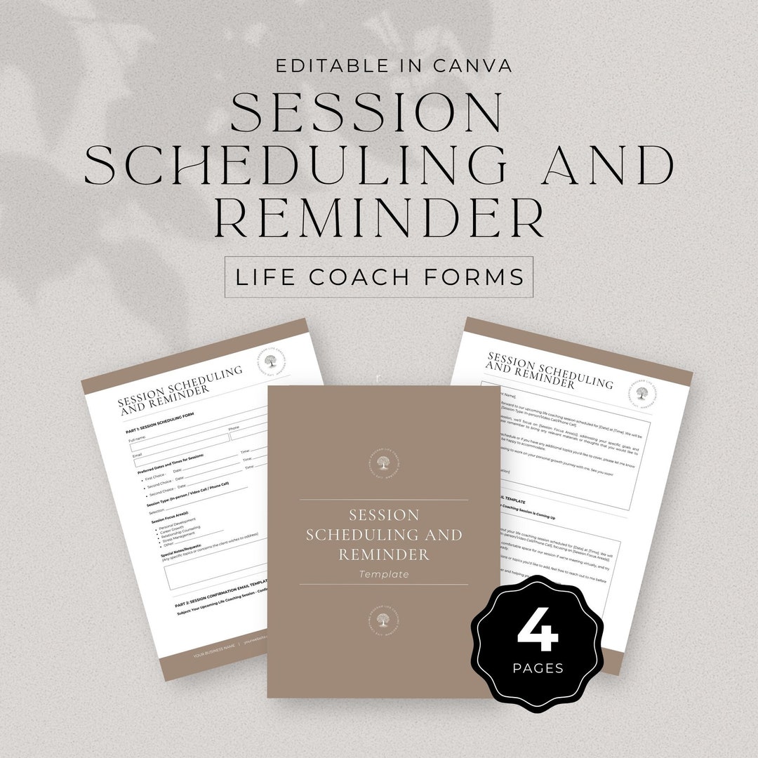 Session Scheduling and Reminder Template for Life Coach, Email Reminder ...
