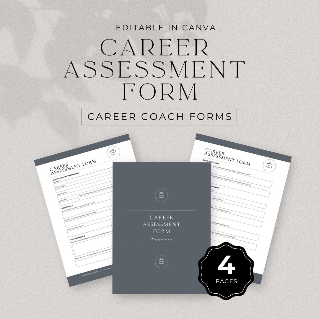 Career Assessment Form Template for Career Coaches, Career Evaluation ...