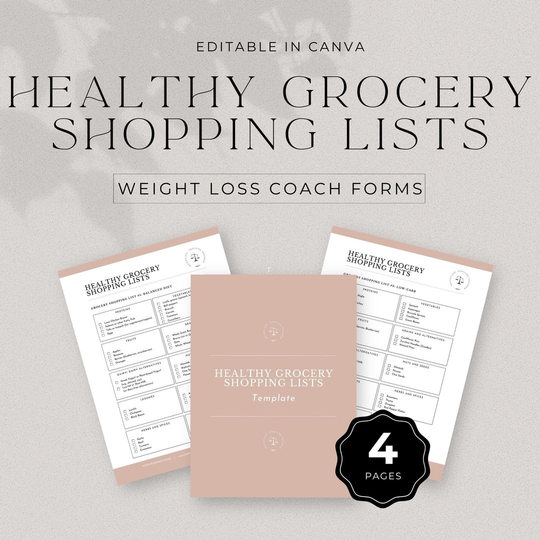 Health Coach Grocery Shopping List Template Editable Canva Healthy Food ...