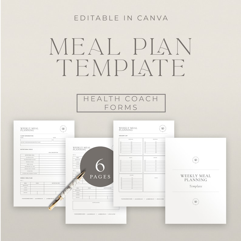 Meal Plan Template for Coaches, Health Coach Weekly Meal Planning Forms ...