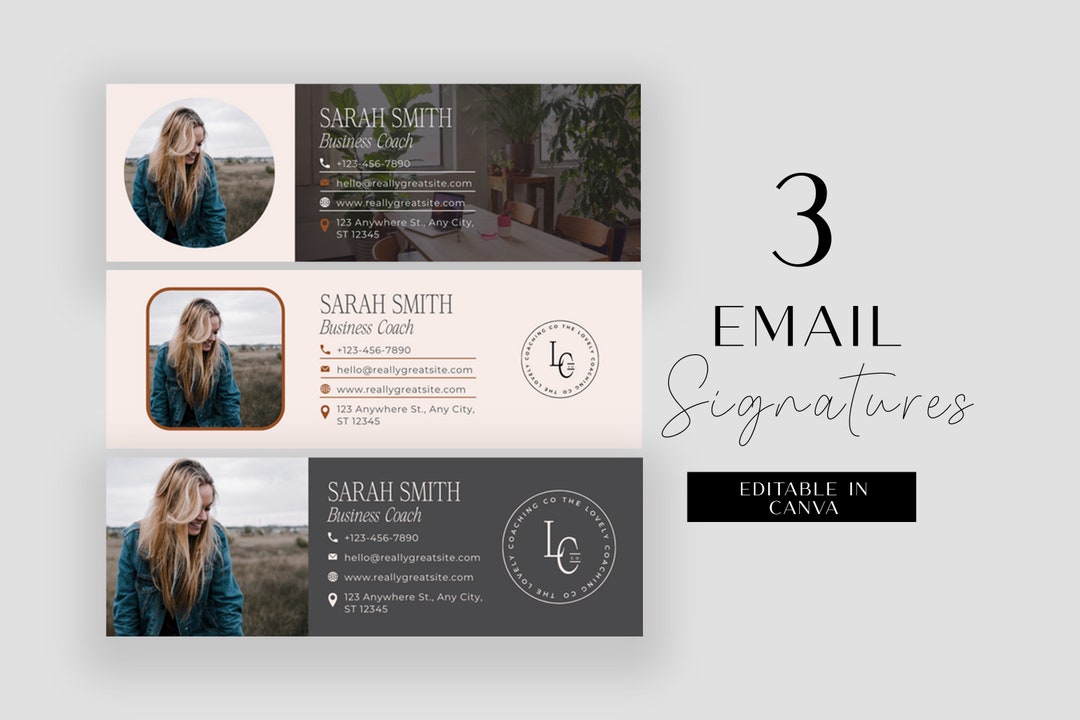 Coach Email Signature Template Editable Canva Professional Footer ...
