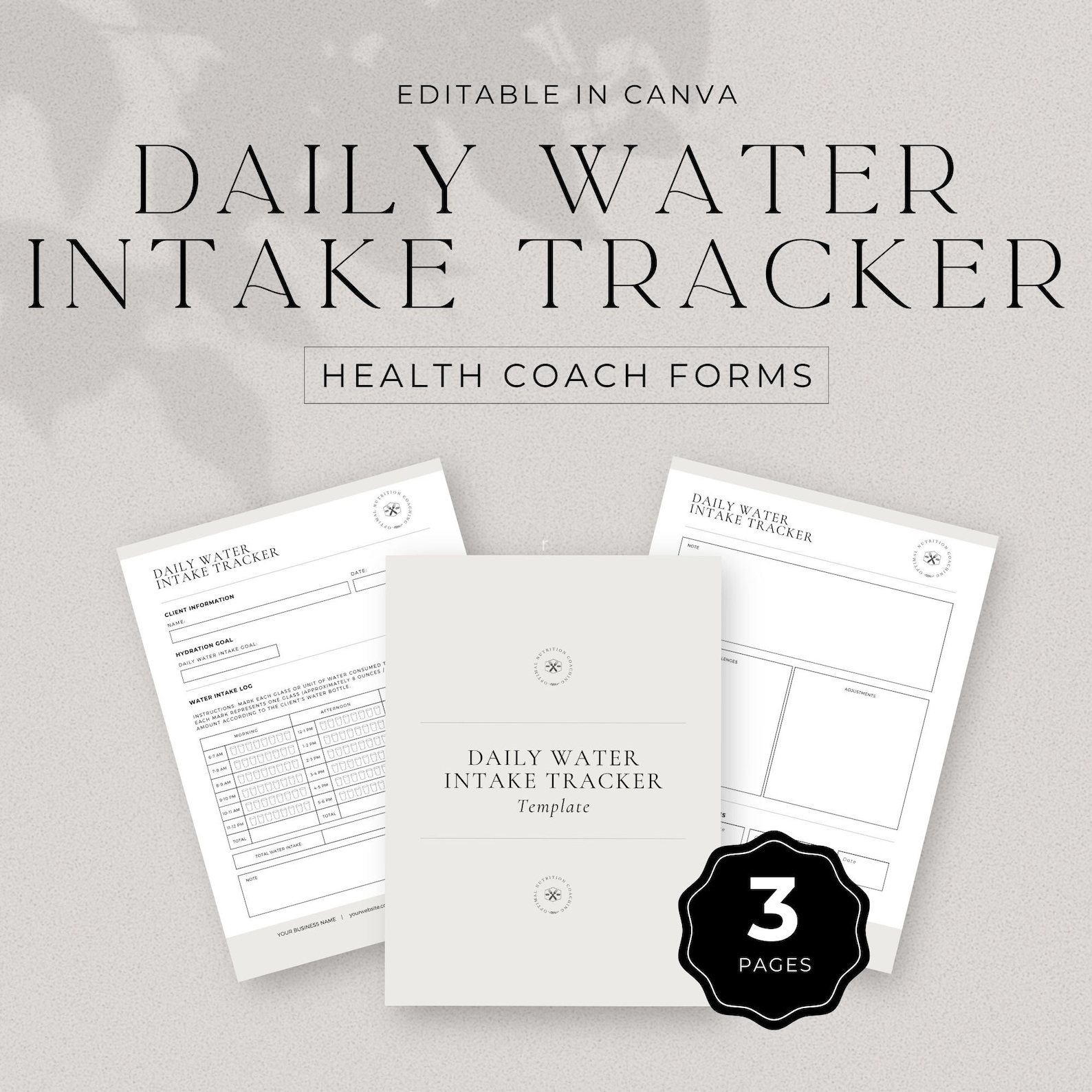 Daily Water Intake Tracker Template for Health Coaching, Water Log ...