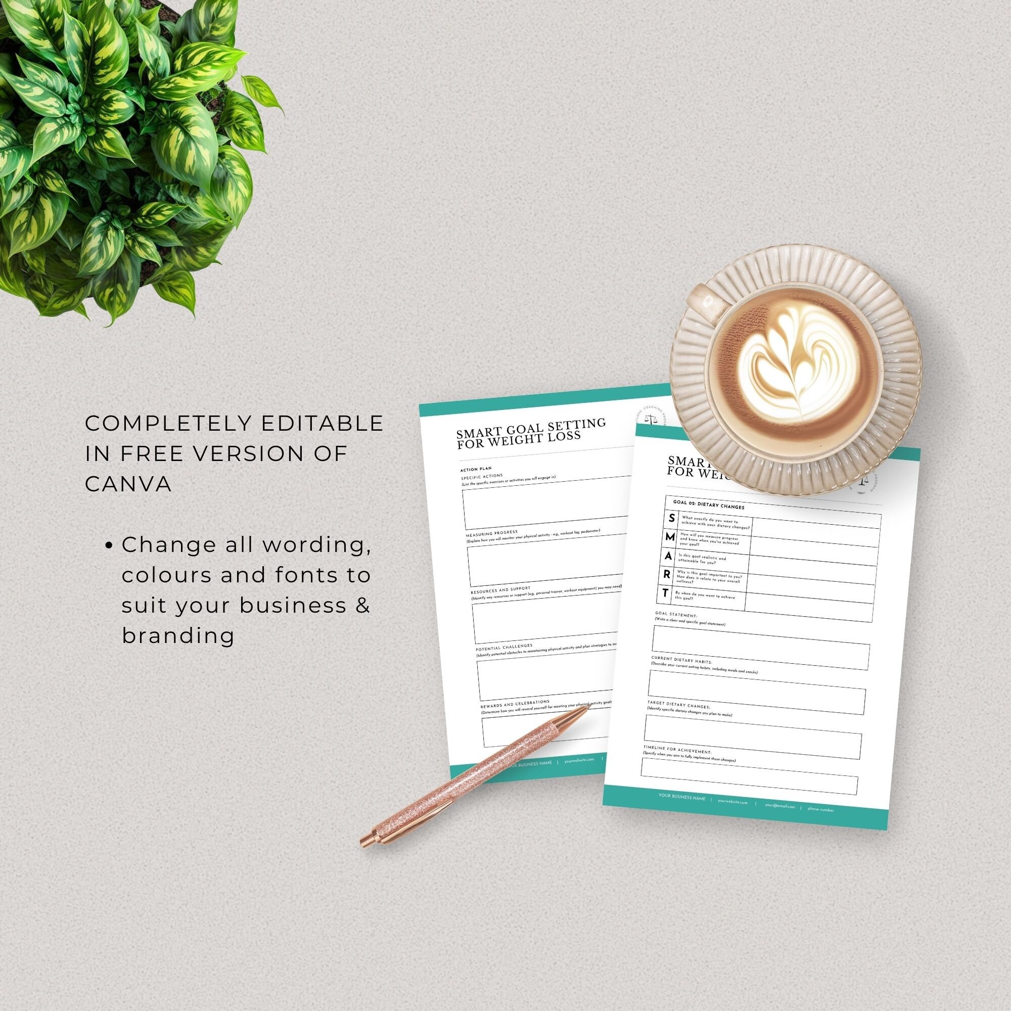 Smart Goal Setting Template for Weight Loss Coach, Smart Goal Worksheet ...