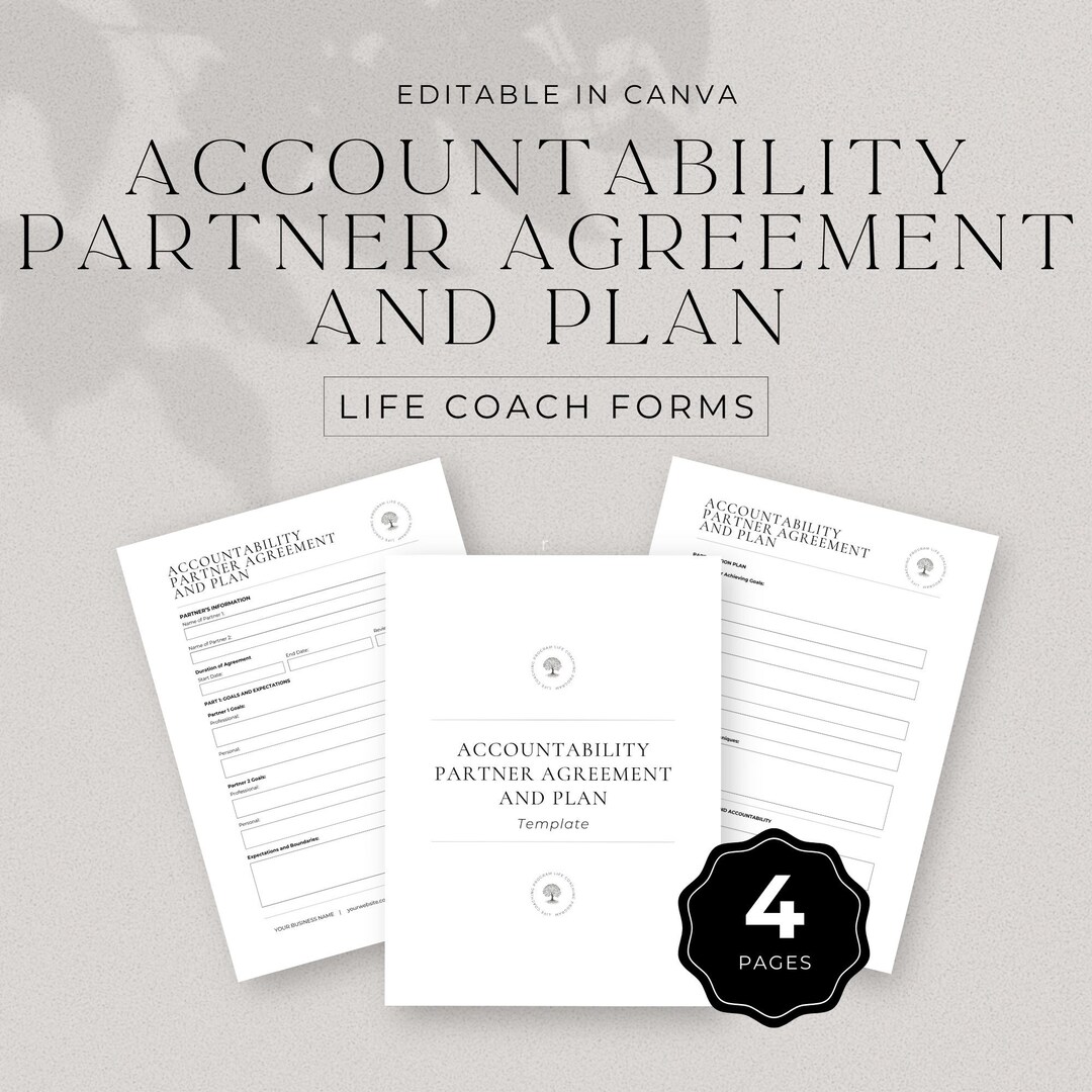 Accountability Partner Agreement and Plan Life Coach Template, Planner ...