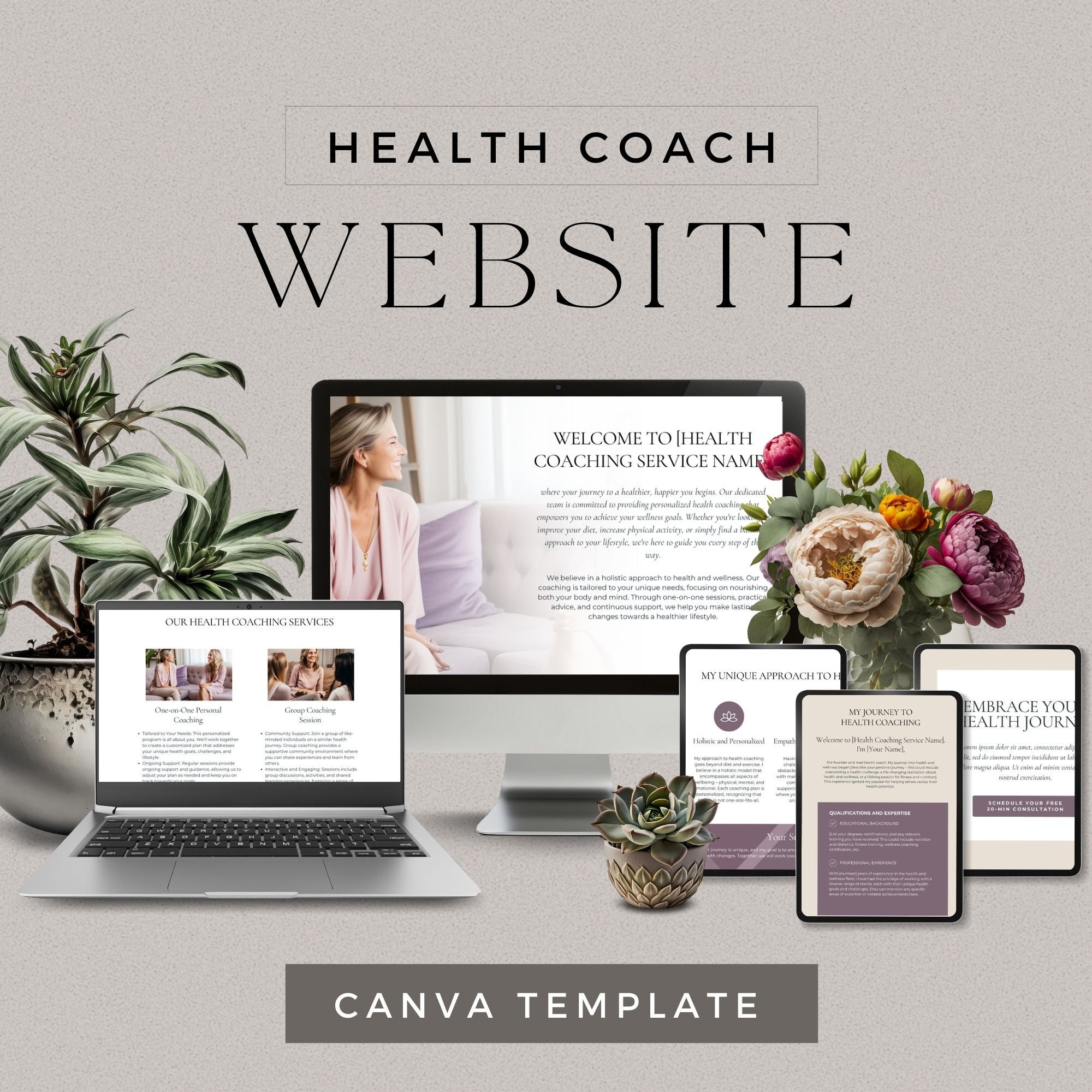 Health Coach Website Template for Canva One Page Web Design Editable ...