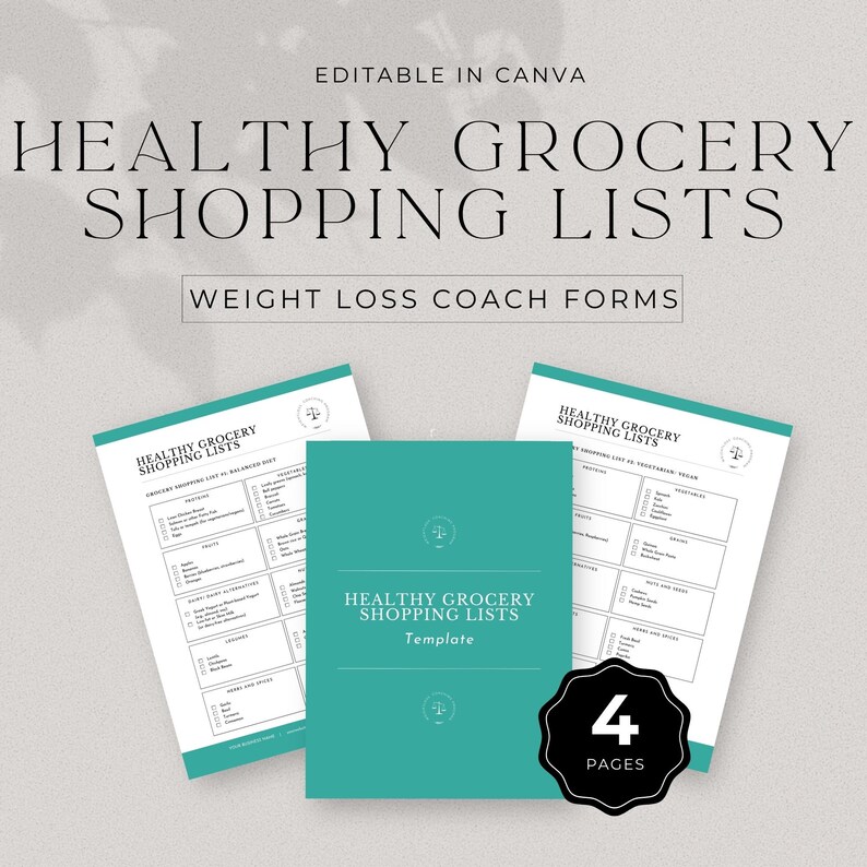 Weight Loss Coach Healthy Grocery and Shopping Lists Template, Instant ...