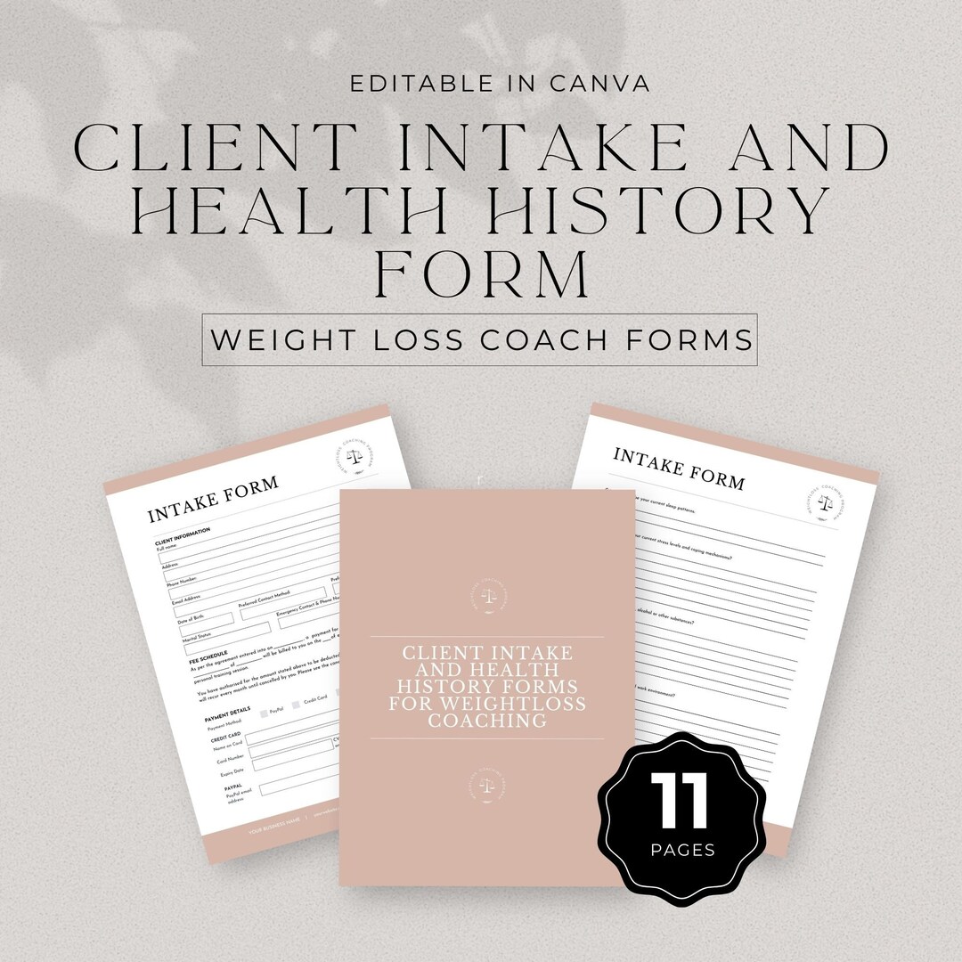 Weightloss Coach Client Intake Form, Coaching Templates, New Client ...