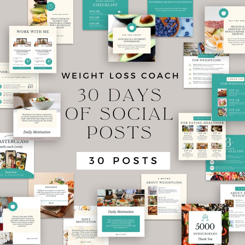 Weightloss Coach Social Media Posts Template, Digital Templates, Weight ...
