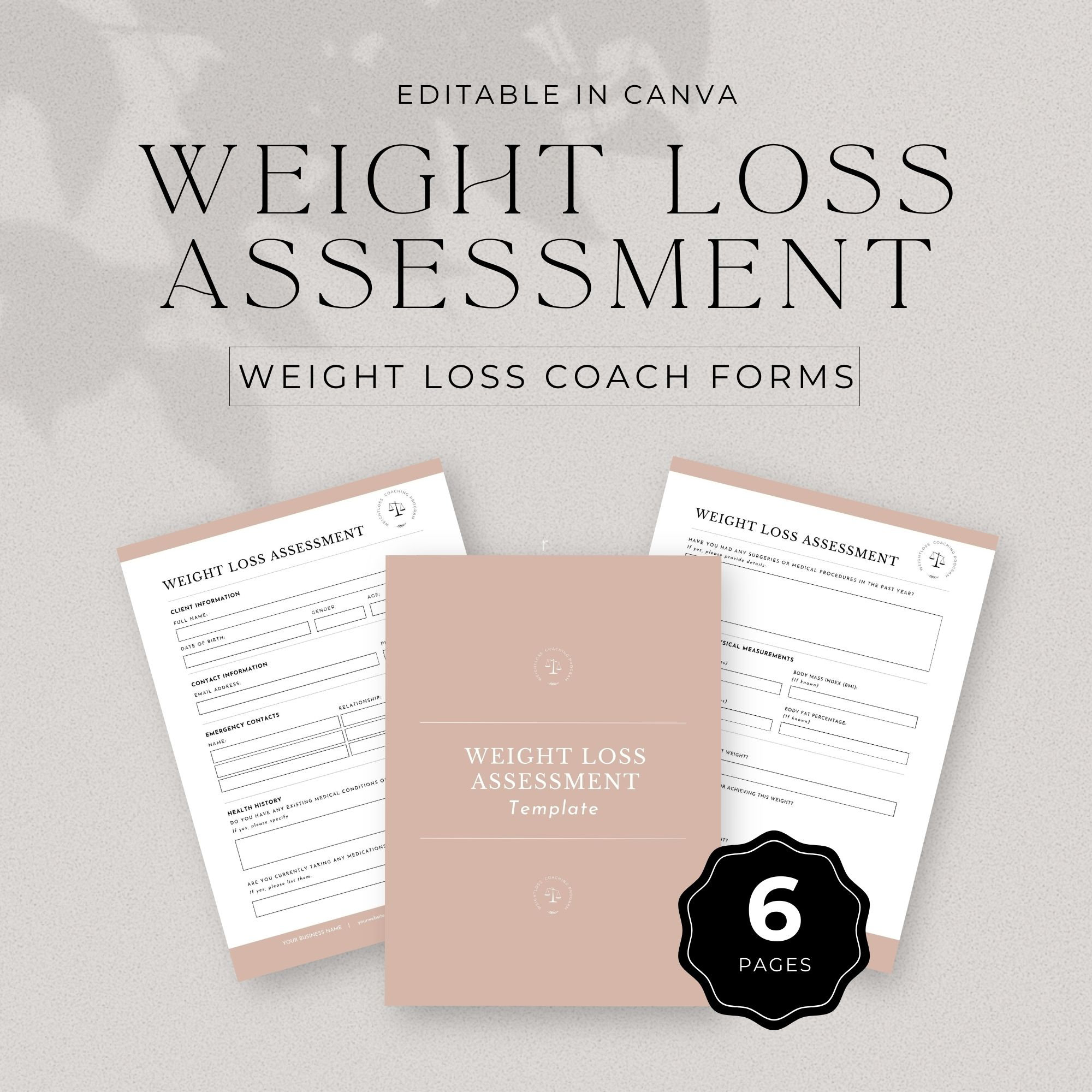 Weight Loss Assessment Template Weight Loss Coach, Weight Management ...